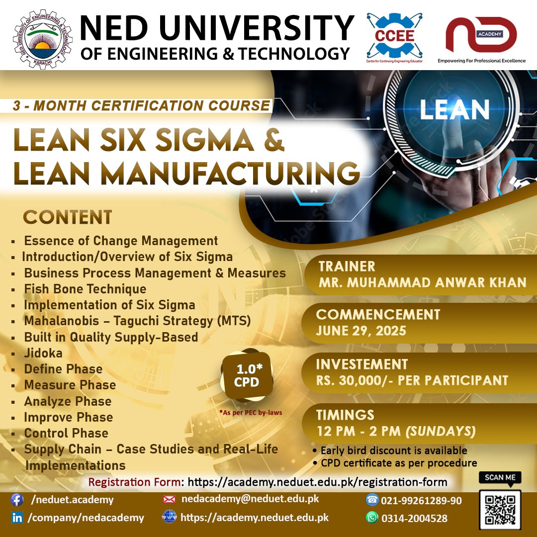Lean Six Sigma & Lean Manufacturing | NED Academy - CCEE | CMPP | PTMC